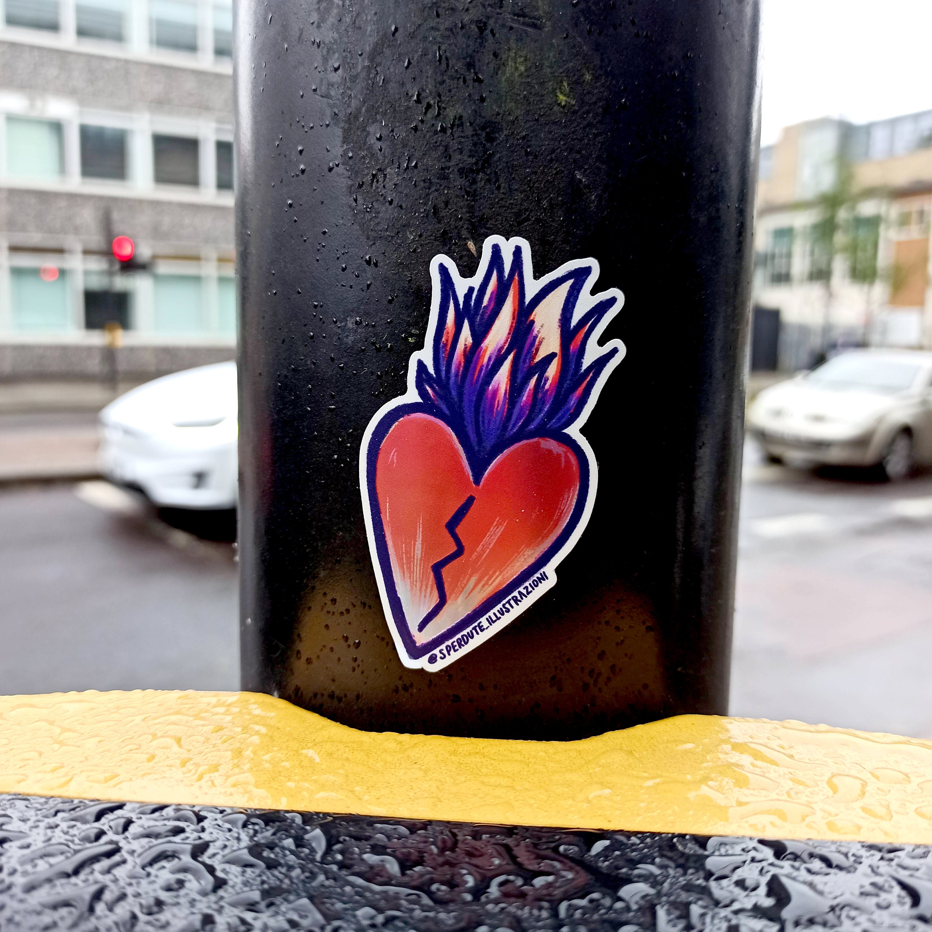 Flaming Heart Metallic Sticker Trendy Sticker Laptop Sticker ...