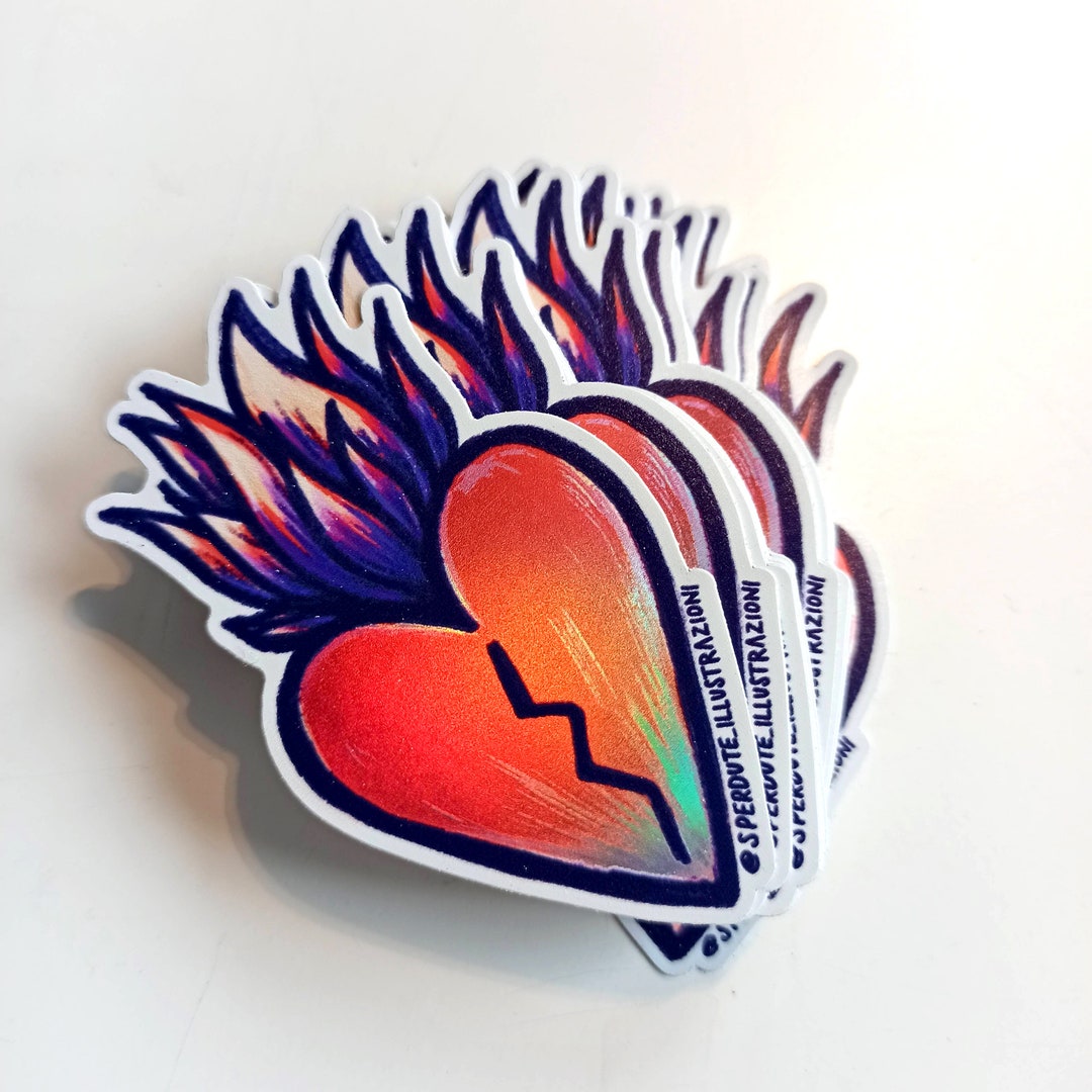 Flaming Heart Metallic Sticker Trendy Sticker Laptop Sticker ...