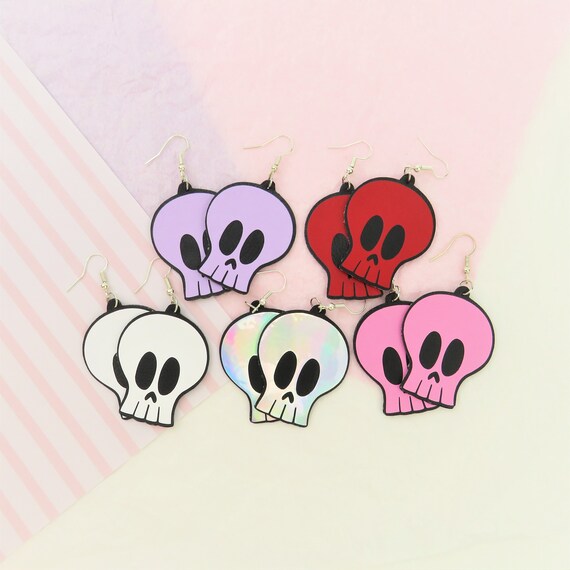 Pastel Goth Creepy Cute Kawaii Skull Momento Mori Earrings | Etsy