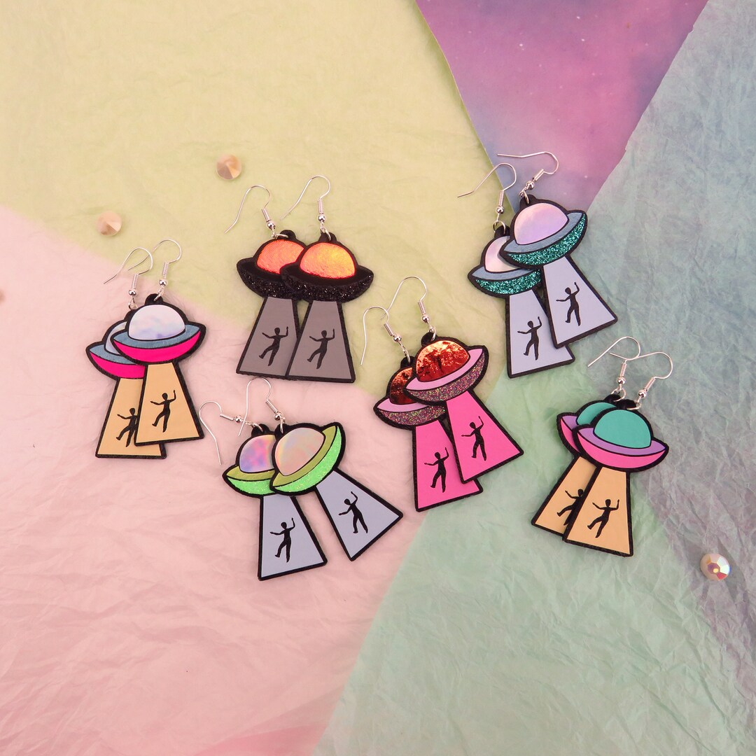 Holographic UFO Alien Abduction Earrings - Etsy