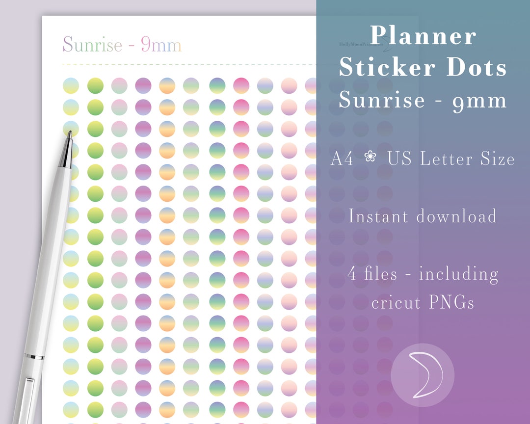 PRINTABLE Sunrise Dot Stickers for Planners A4, US Letter Size & Cricut ...