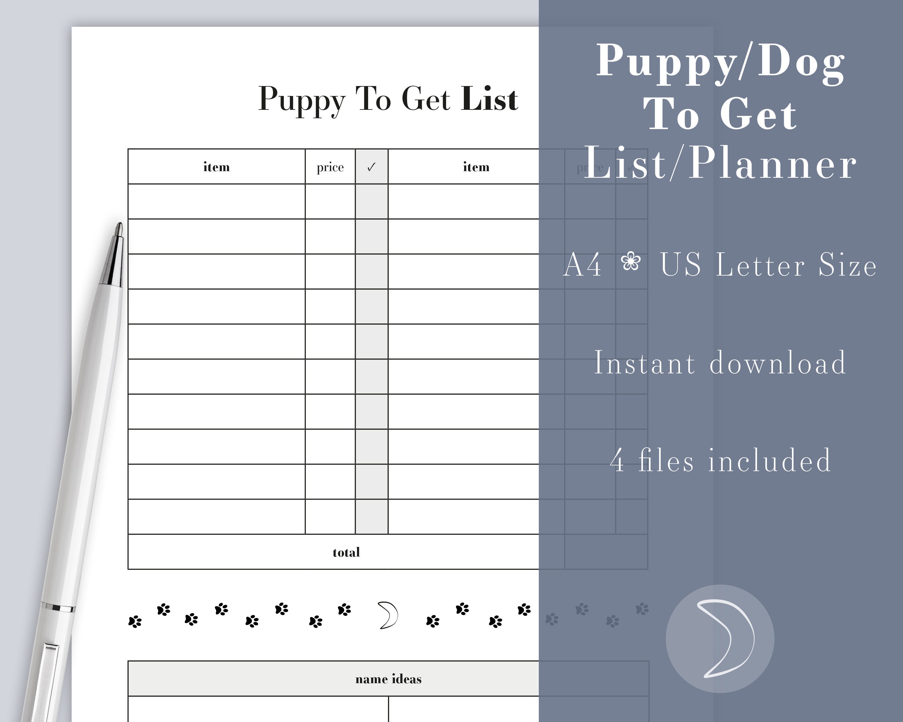 PRINTABLE Puppy Dog to Get List Insert A4 & US Letter Size - Etsy