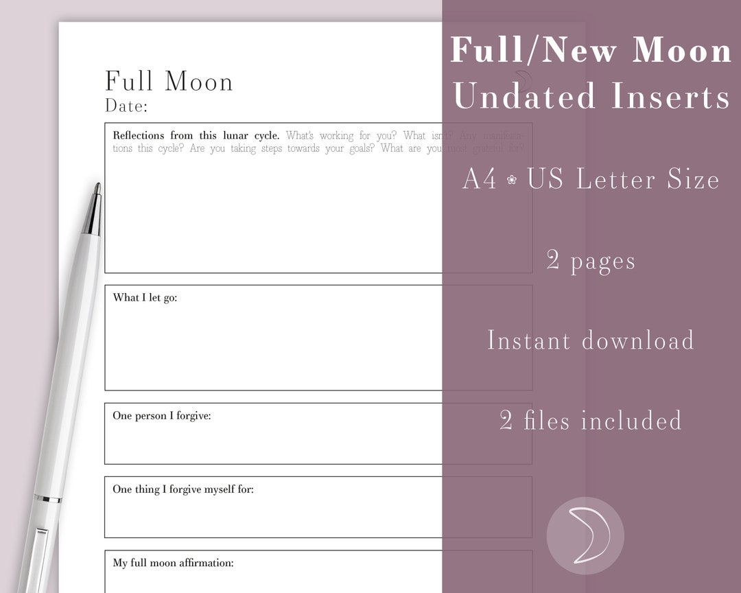 PRINTABLE Full and New Moon Ritual Undated Sheets A4 & US Letter Size ...