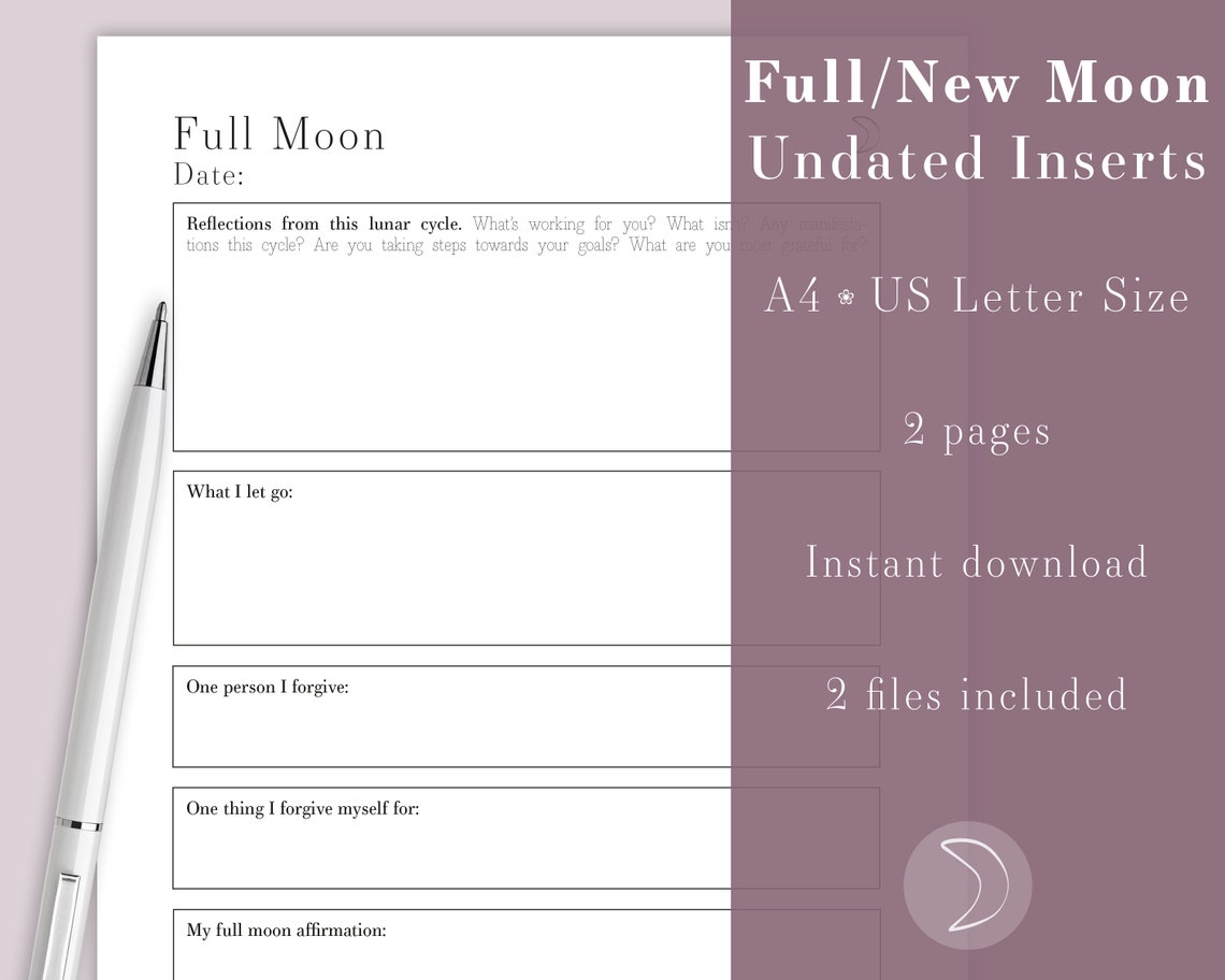 PRINTABLE Full and New Moon Ritual Undated Sheets A4 & US Letter Size ...