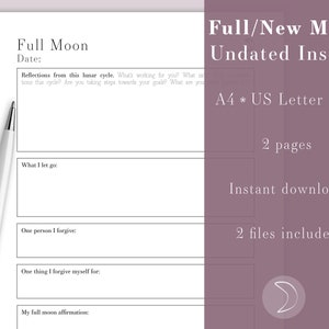 PRINTABLE Full and New Moon Ritual Undated Sheets A4 & US Letter Size ...