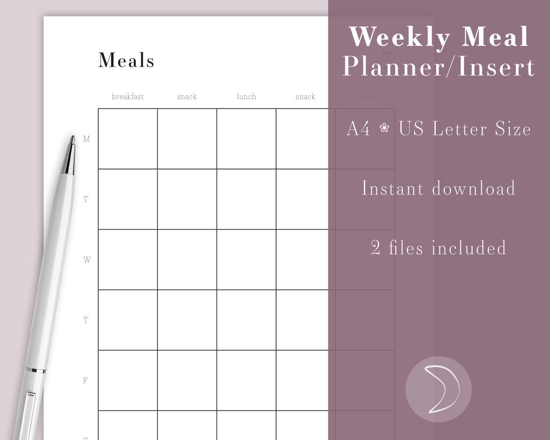 PRINTABLE Weekly Meal Planner Insert A4 & US Letter Size - Etsy