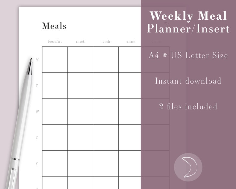 PRINTABLE Weekly Meal Planner Insert A4 & US Letter Size - Etsy