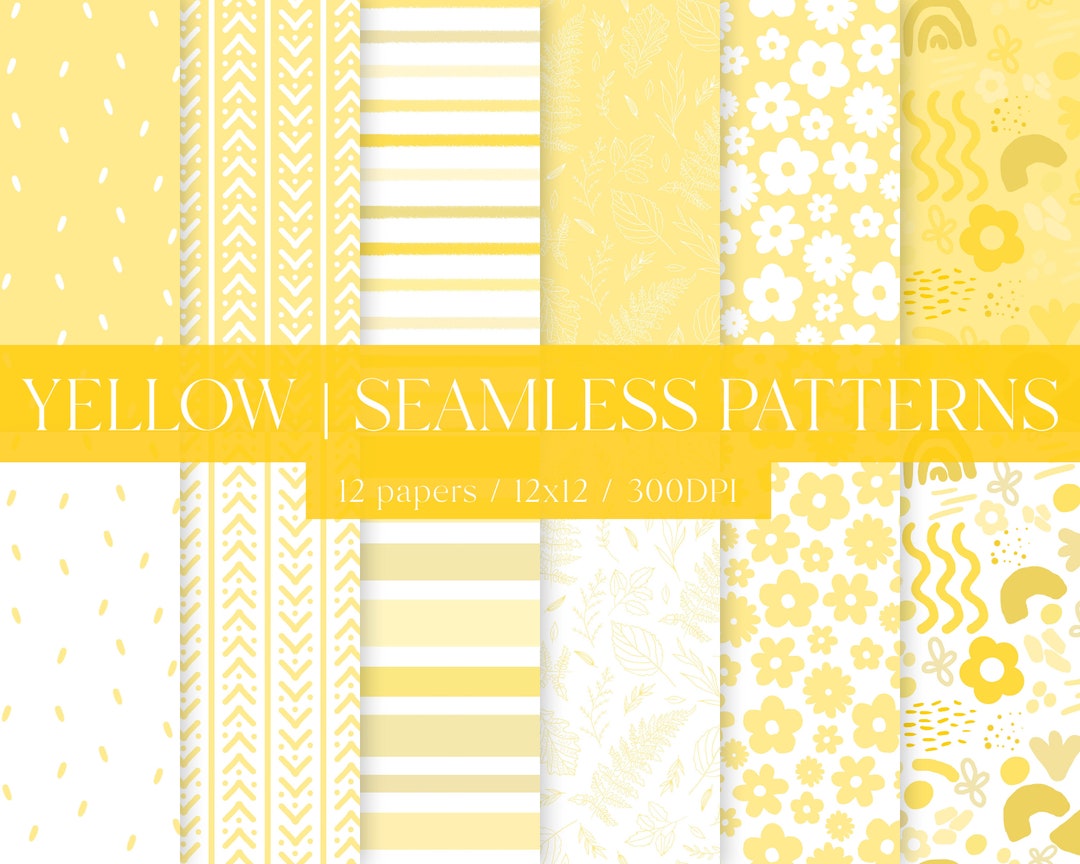 Seamless Patterns Digital Paper - Yellow Florals Flowers - 12x12 ...