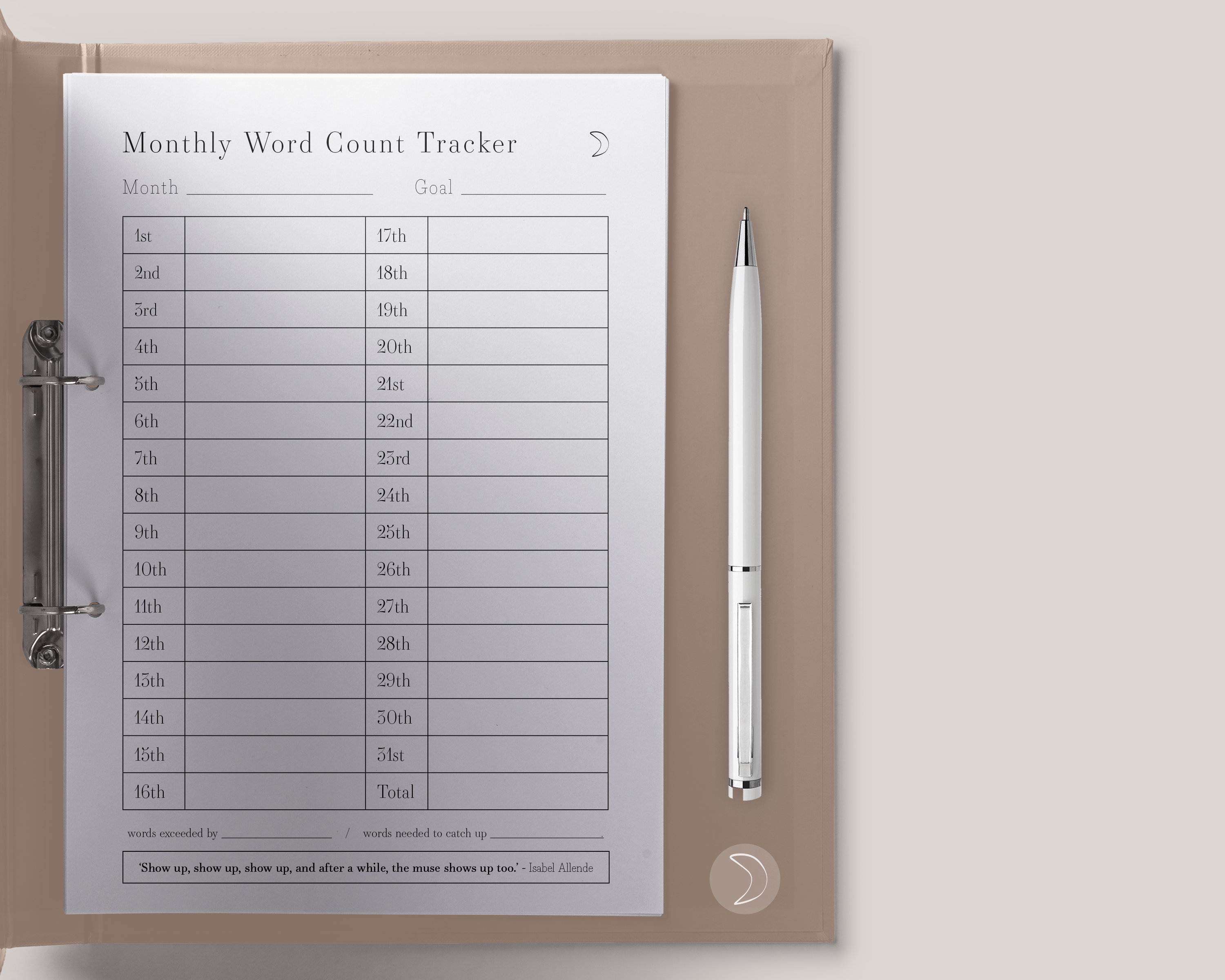 PRINTABLE Monthly Word Tracker Inserts for Authors and Writers - A4 ...