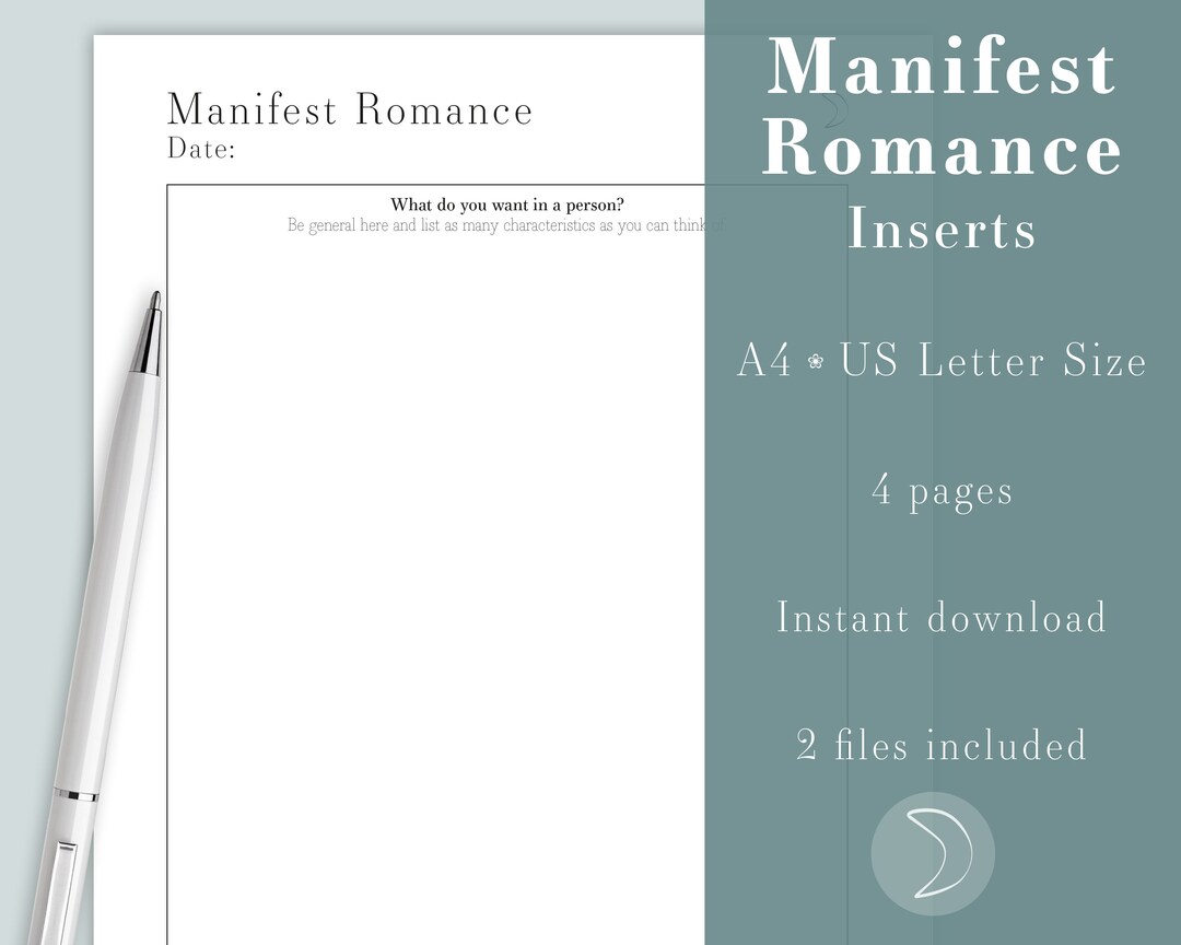 PRINTABLE Manifest Romance Relationship Sheets Inserts A4 & US Letter ...