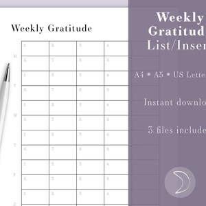 PRINTABLE Weekly Gratitude Insert A4, A5 & US Letter Size - Etsy