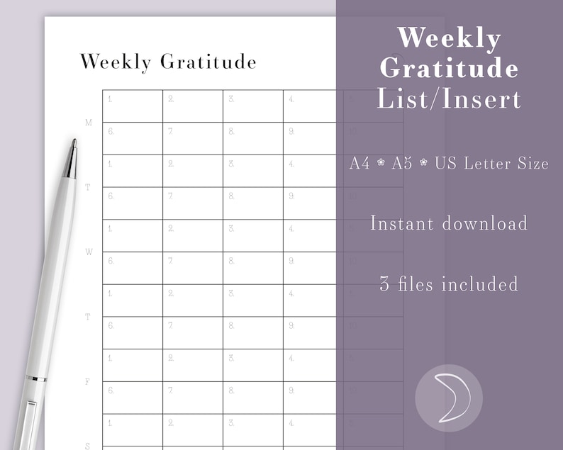 PRINTABLE Weekly Gratitude Insert A4, A5 & US Letter Size - Etsy