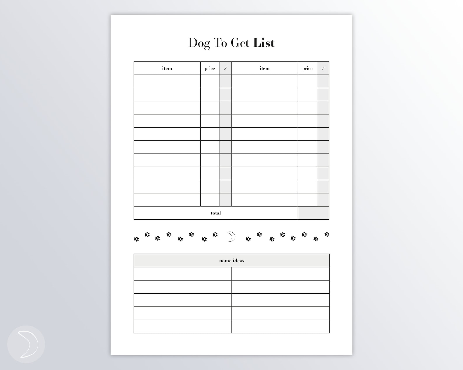 PRINTABLE Puppy Dog to Get List Insert A4 & US Letter Size - Etsy