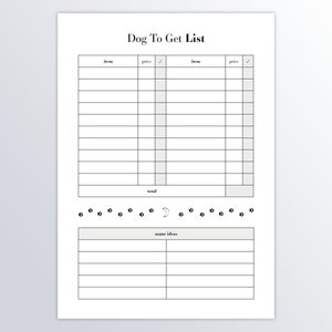 PRINTABLE Puppy Dog to Get List Insert A4 & US Letter Size - Etsy