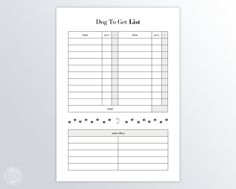 PRINTABLE Puppy Dog to Get List Insert A4 & US Letter Size - Etsy