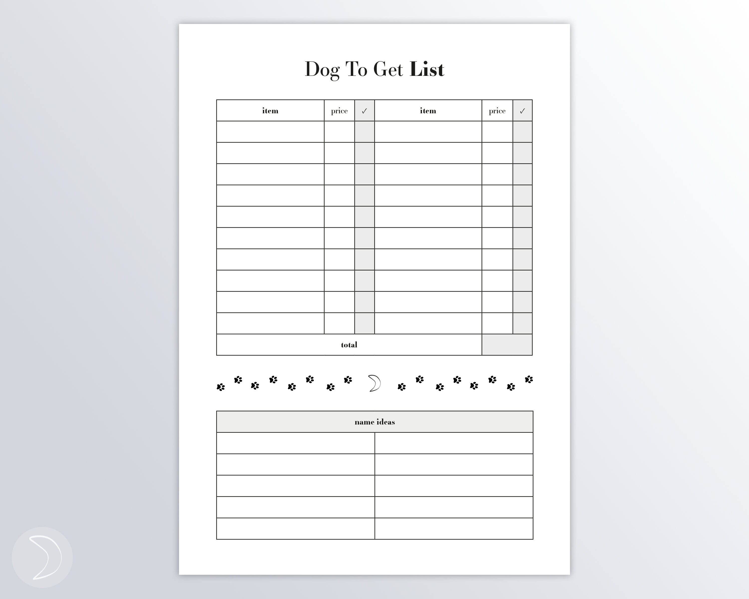 PRINTABLE Puppy Dog to Get List Insert A4 & US Letter Size - Etsy