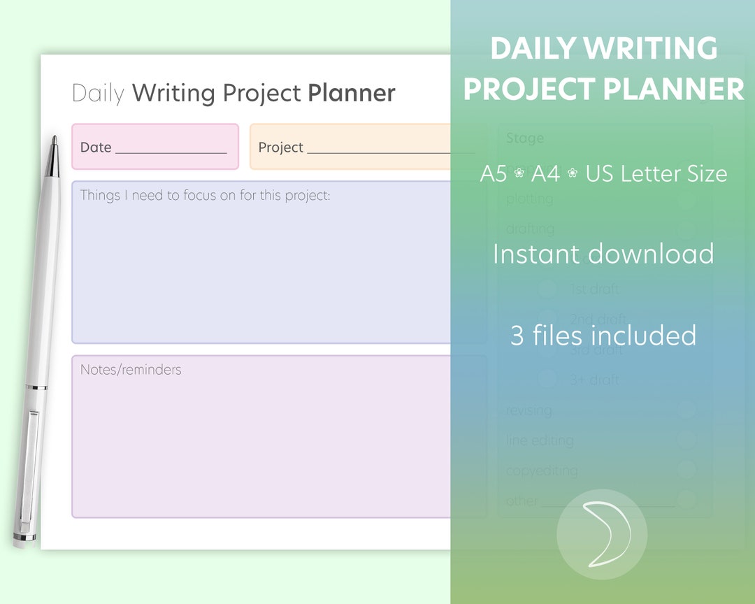 PRINTABLE Daily Writing Project Planner A4, A3 & US Letter Size - Etsy
