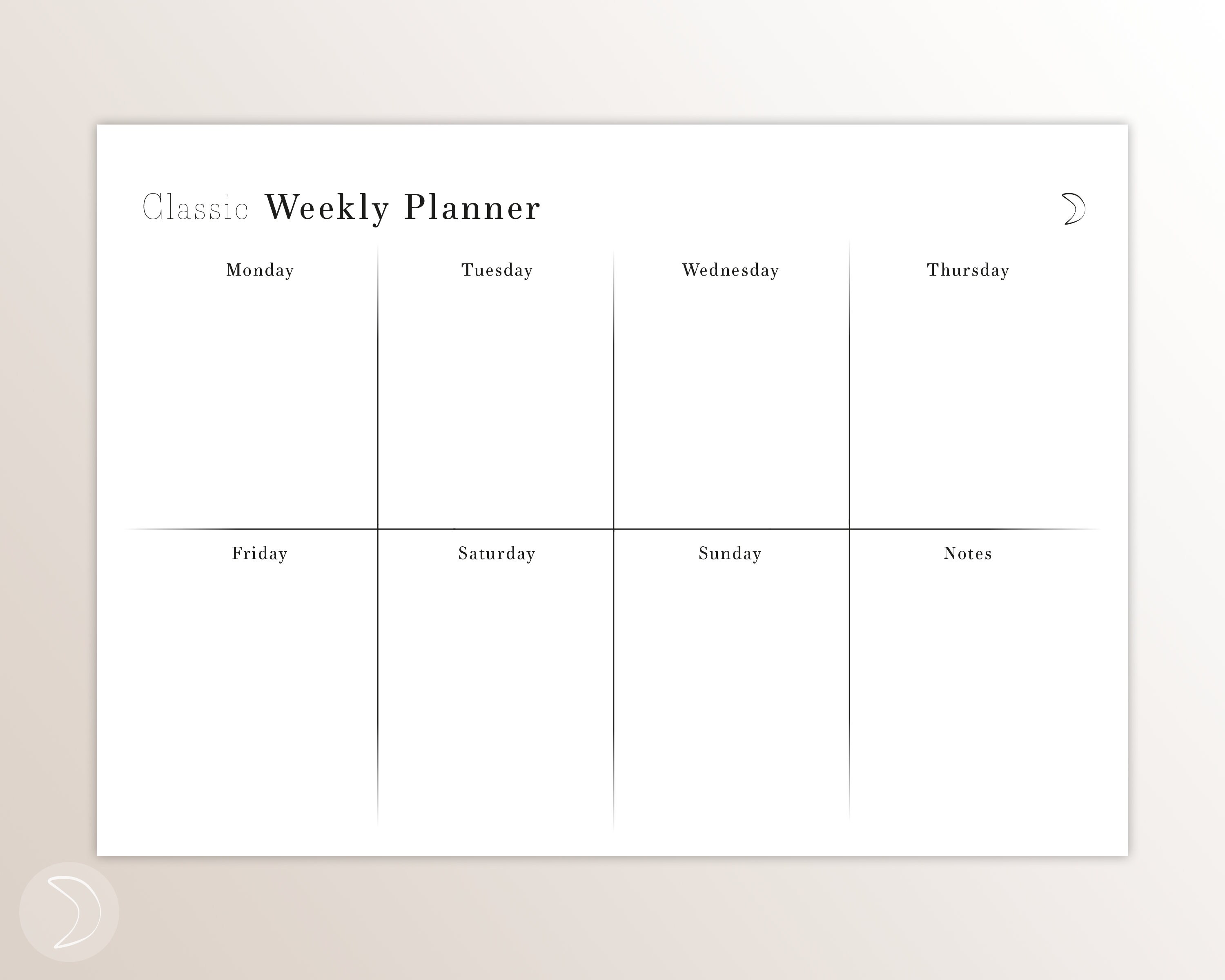 PRINTABLE Classic Weekly View Planner Calendar A4, A3 & US Letter Size ...