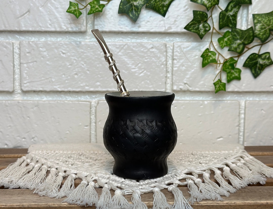 Black Leather Yerba Mate Cup, Stainless Steel Bombilla - Etsy