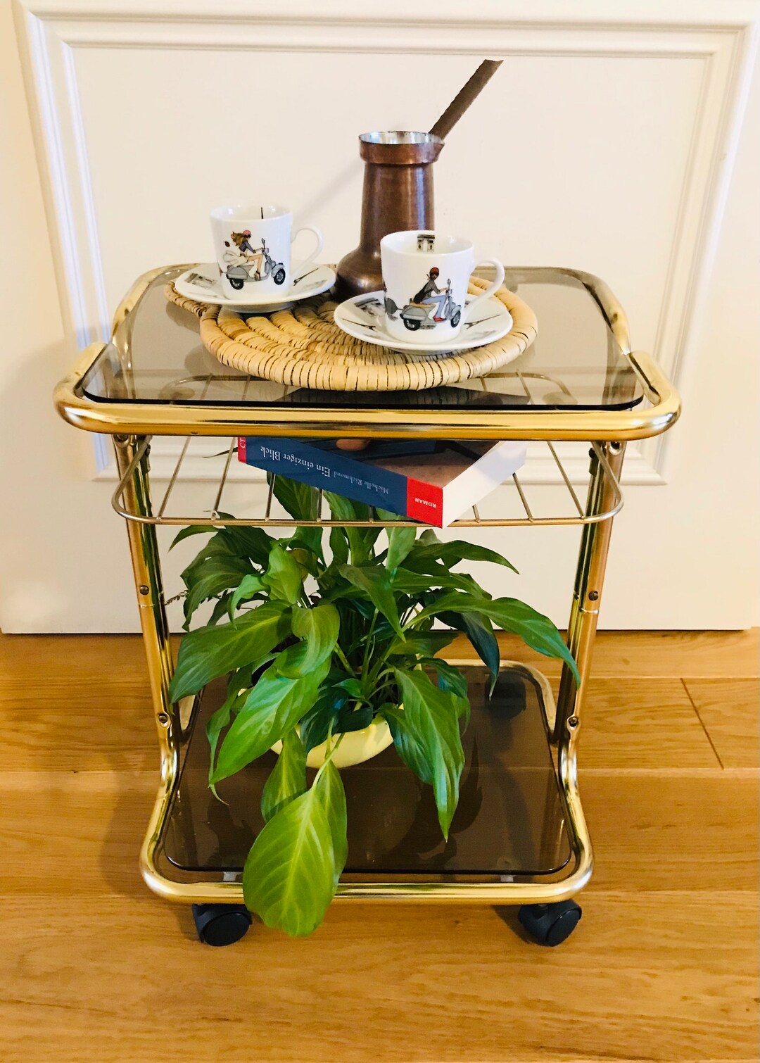 Very Nice Mid-century Brass / Newspaper Table / Magazine Stand / Side ...