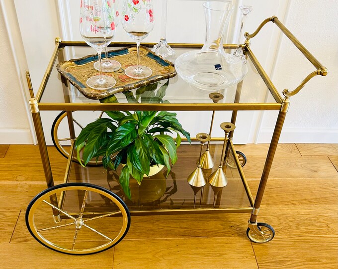 Bar Trolley / Serving Trolley / Tea Trolley Made of Brass With Two ...