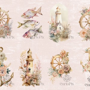 Boho Nautical Watercolor Clipart Ocean Beach Wedding Watercolor PNG ...