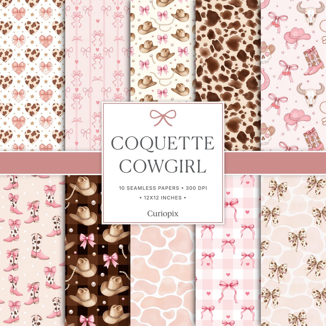 Coquette Cowgirl Seamless Papers: Pink Western Digital Patterns ...