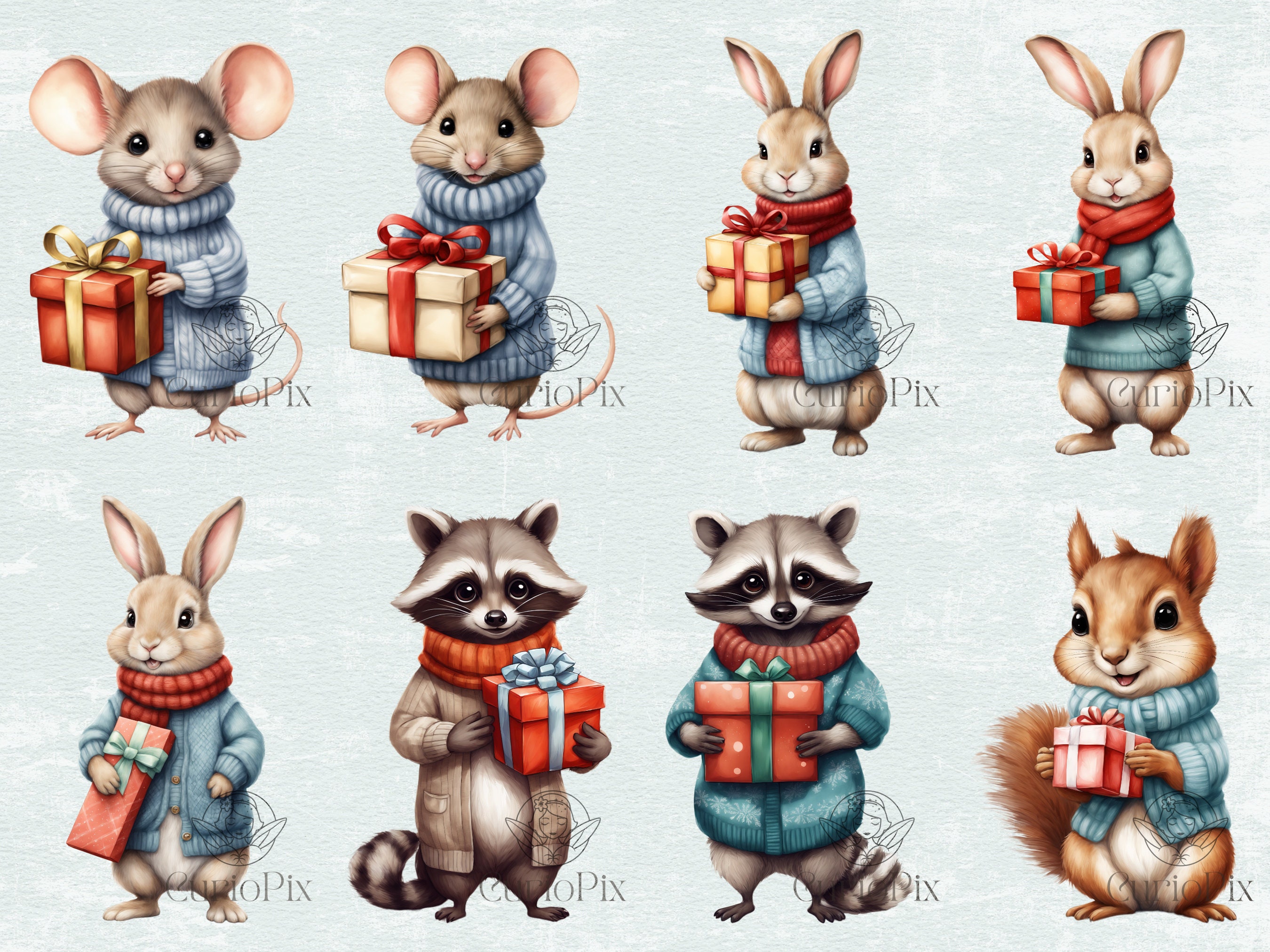 Watercolor Christmas Animals Clipart Festive Holiday Graphics, Digital ...