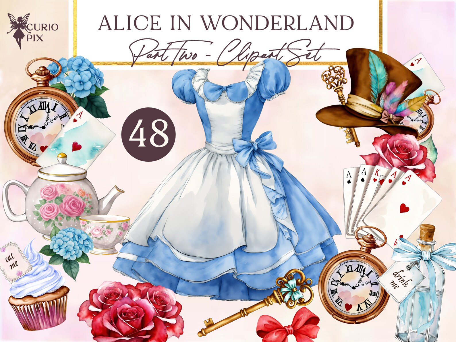 Alice in Wonderland Clipart, Alice Clip Art Watercolor, Alice ...