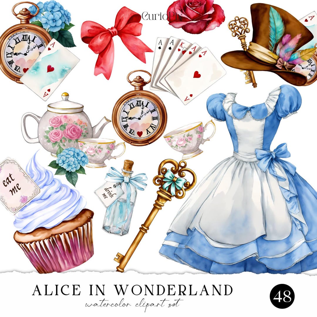 Alice in Wonderland Clipart, Alice Clip Art Watercolor, Alice ...