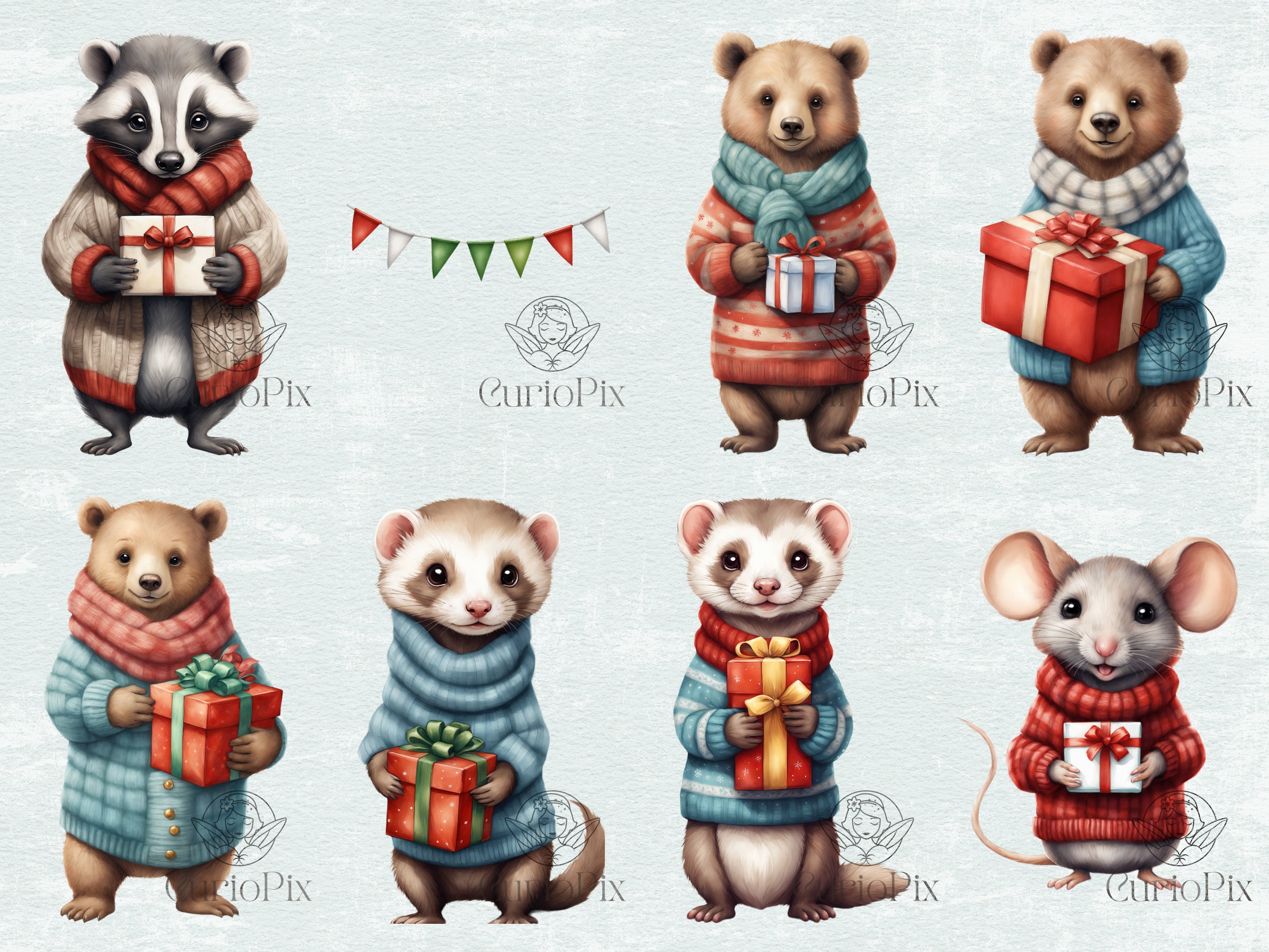 Watercolor Christmas Animals Clipart Festive Holiday Graphics, Digital ...