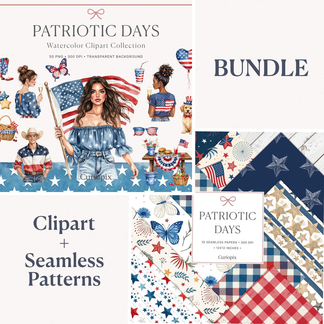 Watercolor 4th of July Clipart Bundle: Patriotic USA Graphics (digital ...