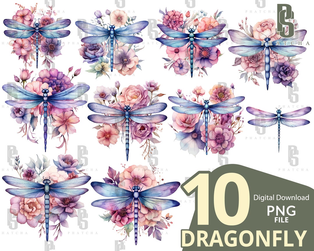 Watercolor Dragonfly Clipart, Dragonfly Bundle, Boho Dragonfly PNG ...