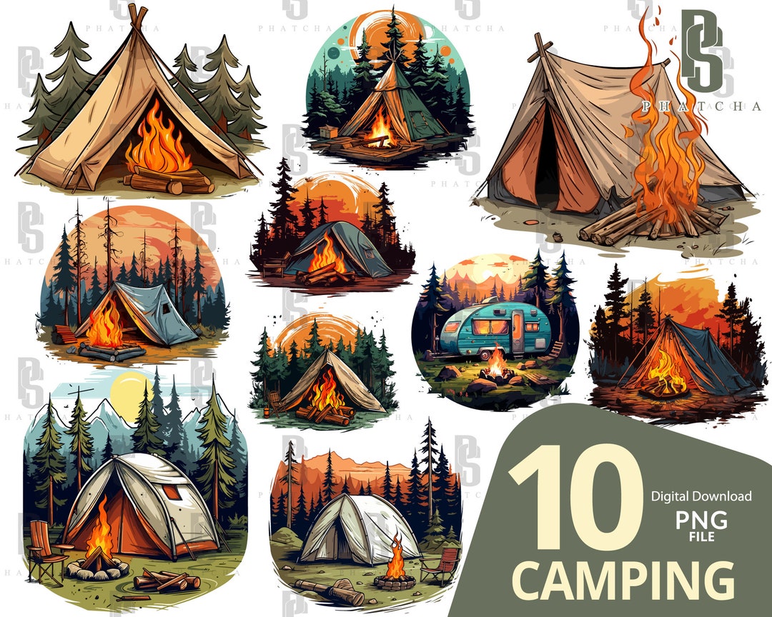 10 Camping Clipart, Camping PNG, Adventure Tent, Campfire, Backpack ...