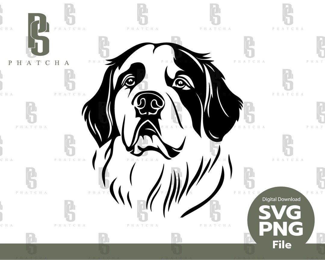 Saint Bernard Dog SVG, Dog Head Clipart, St. Bernard Dog Portrait, St ...