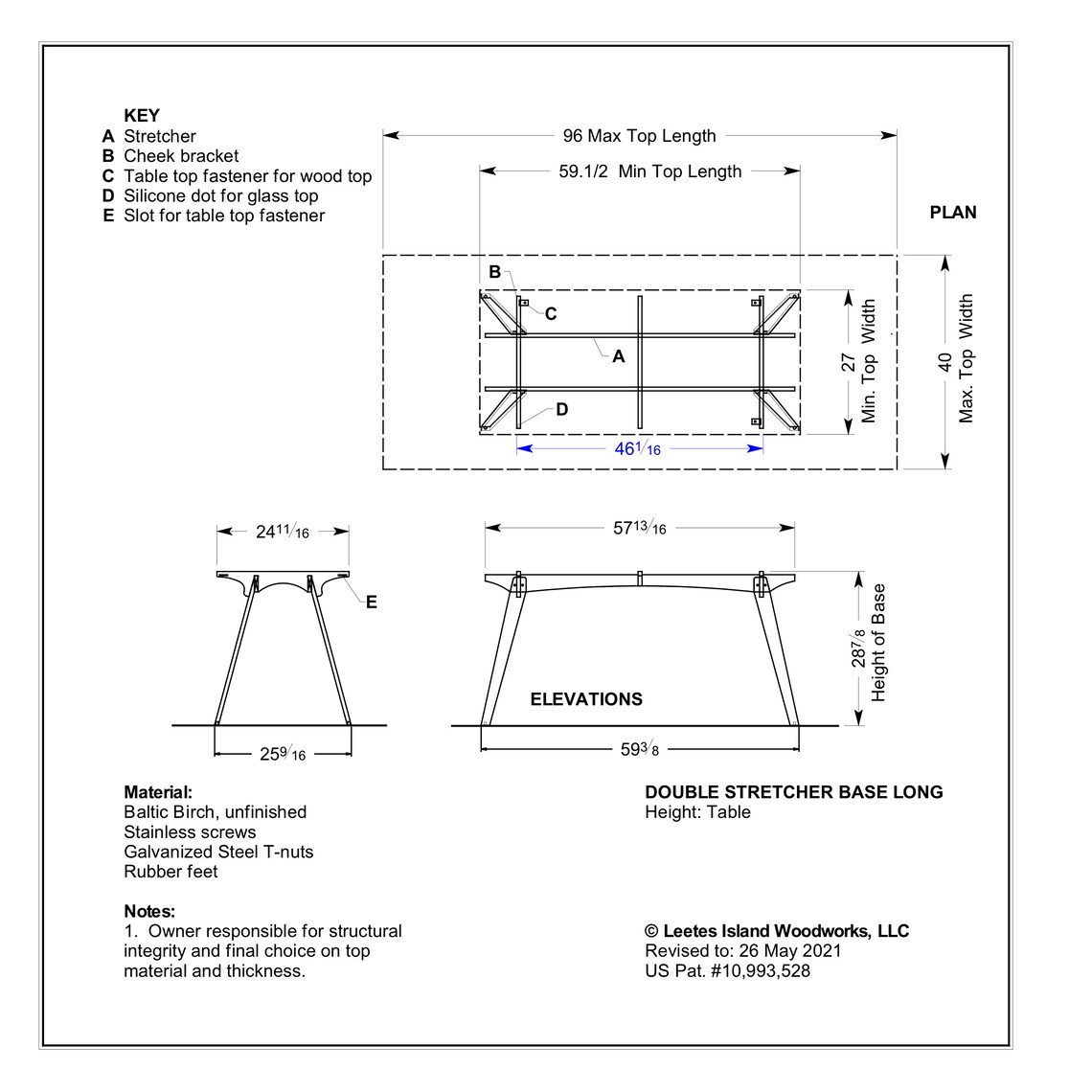 Double Stretcher Base for a Top Supplied by the Customer. | Etsy