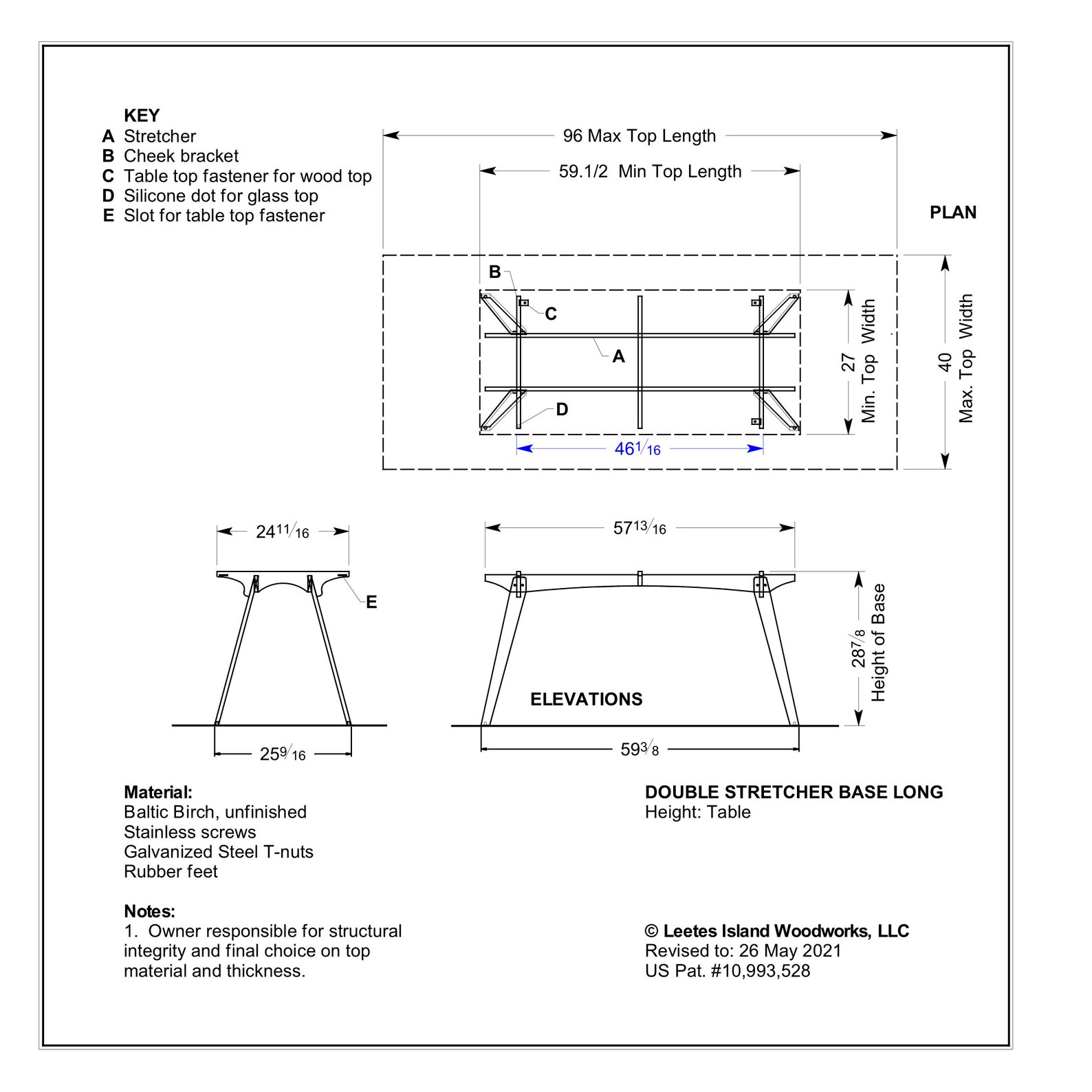Double Stretcher Base for a Top Supplied by the Customer. | Etsy