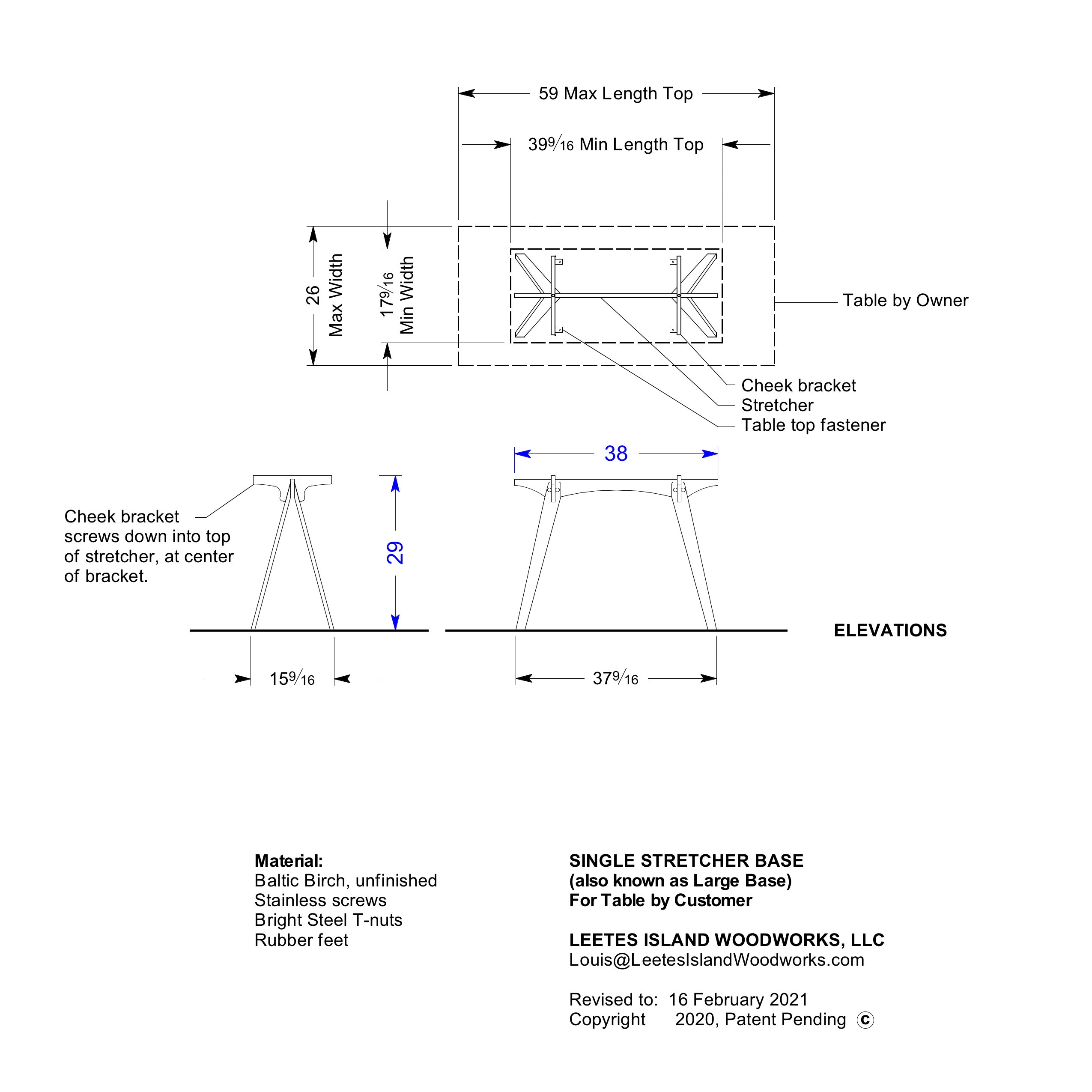 Single Stretcher Base large for Top Supplied by a Customer. | Etsy