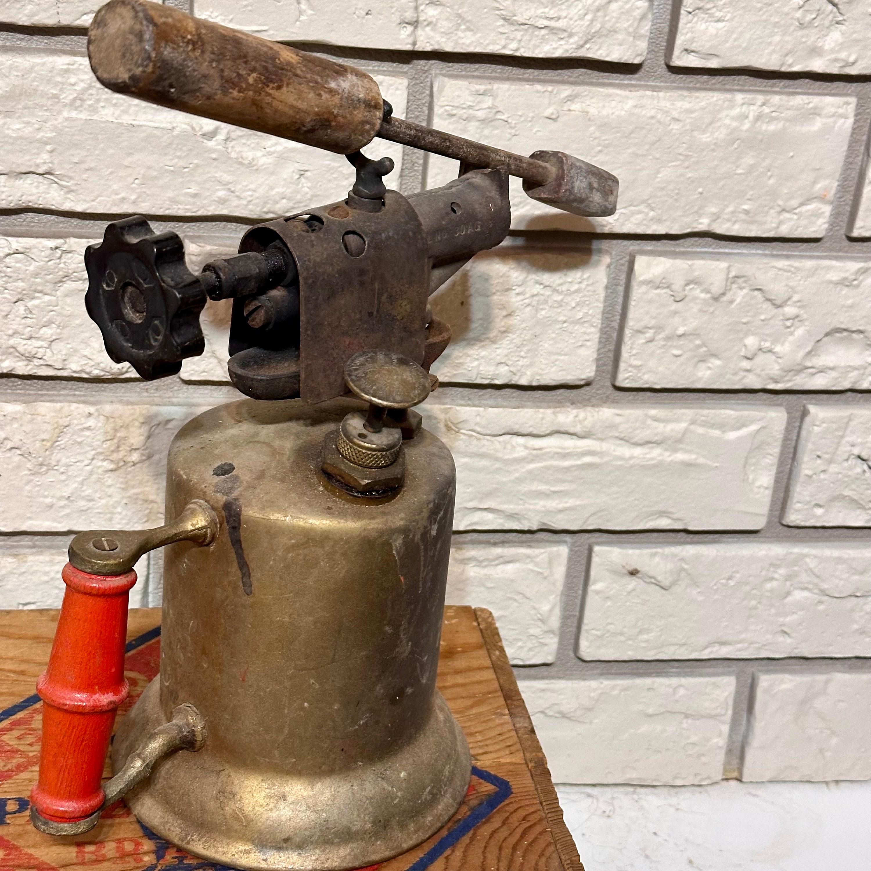 Vintage Early 19th Century Solid Brass Torch With Rare Attached Solder ...