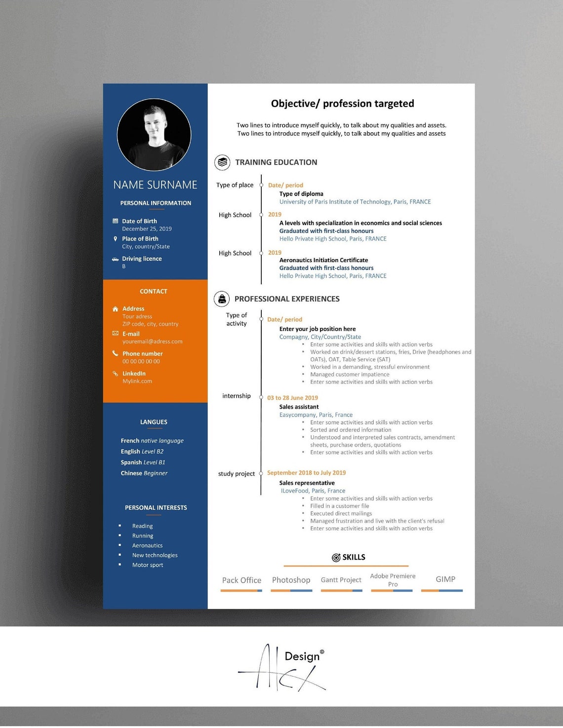 One Page Modern Resume Template, CV Template, CV Resume With Photo ...