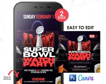 Editable Super Bowl 2024 Flyer, Canva Super Bowl Watch Party Flyer ...