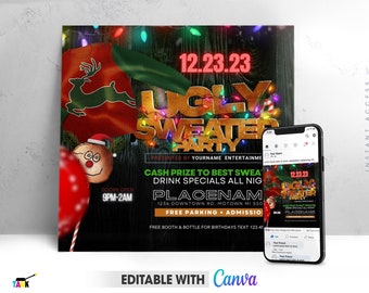 Editable Ugly Sweater Party Flyer DIY Christmas Party Invite Ugly ...