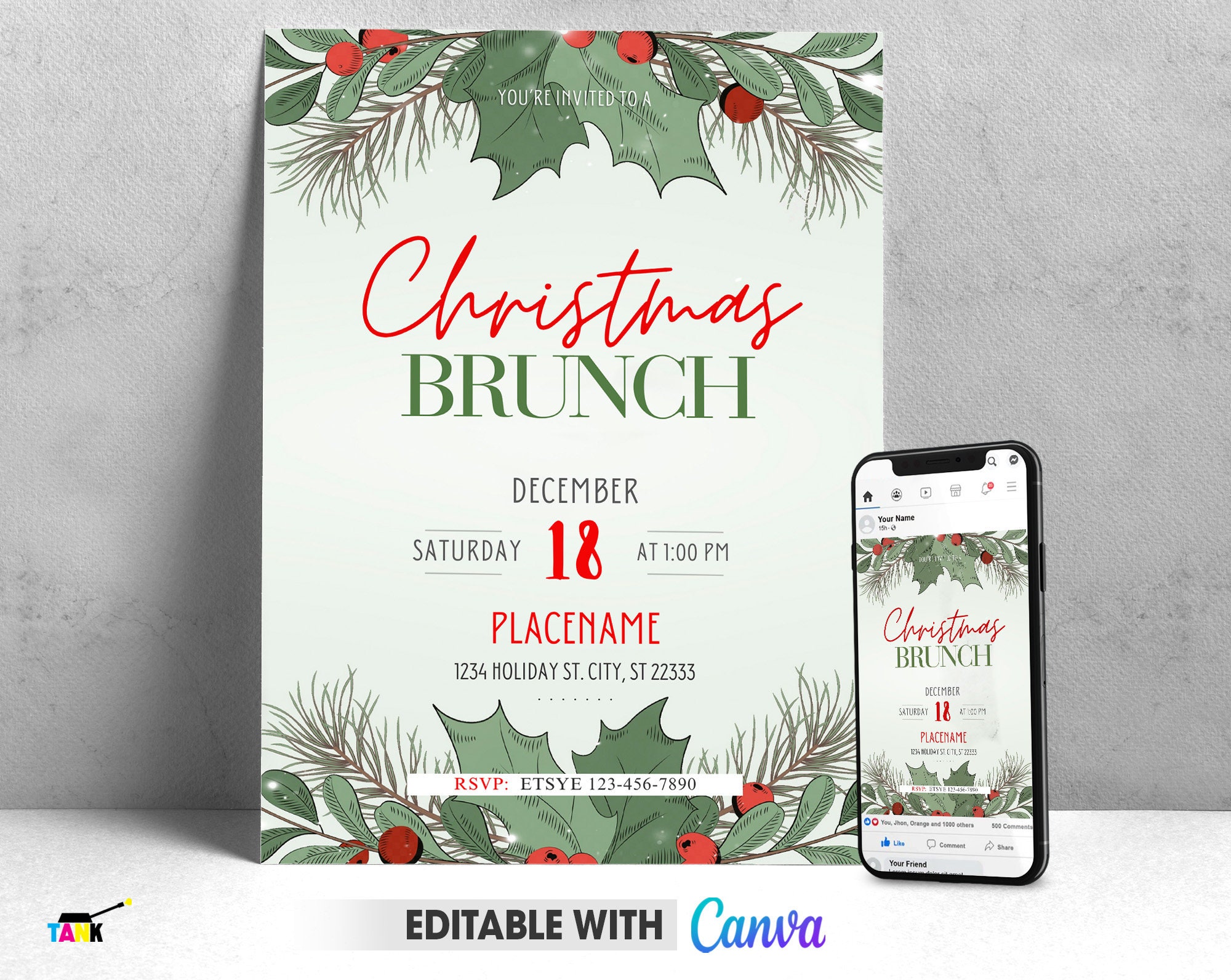Editable Christmas Brunch Invitation Holiday Brunch Flyer Christmas ...
