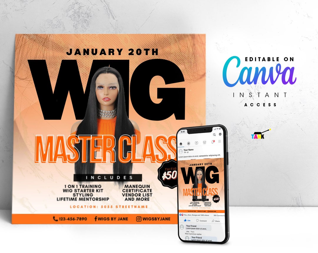 Editable Wig Install Class Flyer, Frontal Install Flyer, Wig Making ...