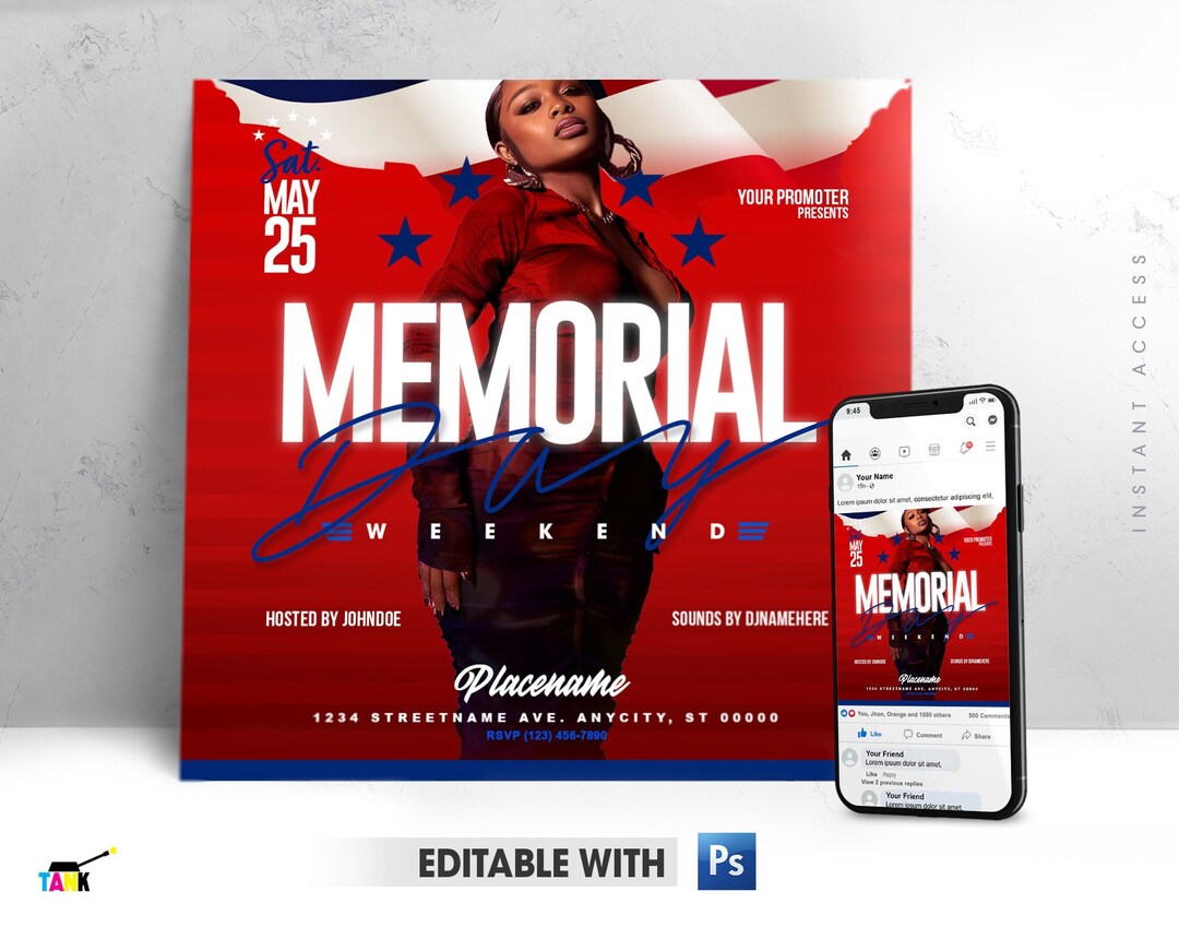 Editable Memorial Day Weekend Flyer Template, Memorial Day Invitation I ...