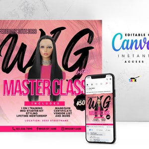 Editable Wig Class Flyer, Frontal Install Flyer, Hair Master Class ...