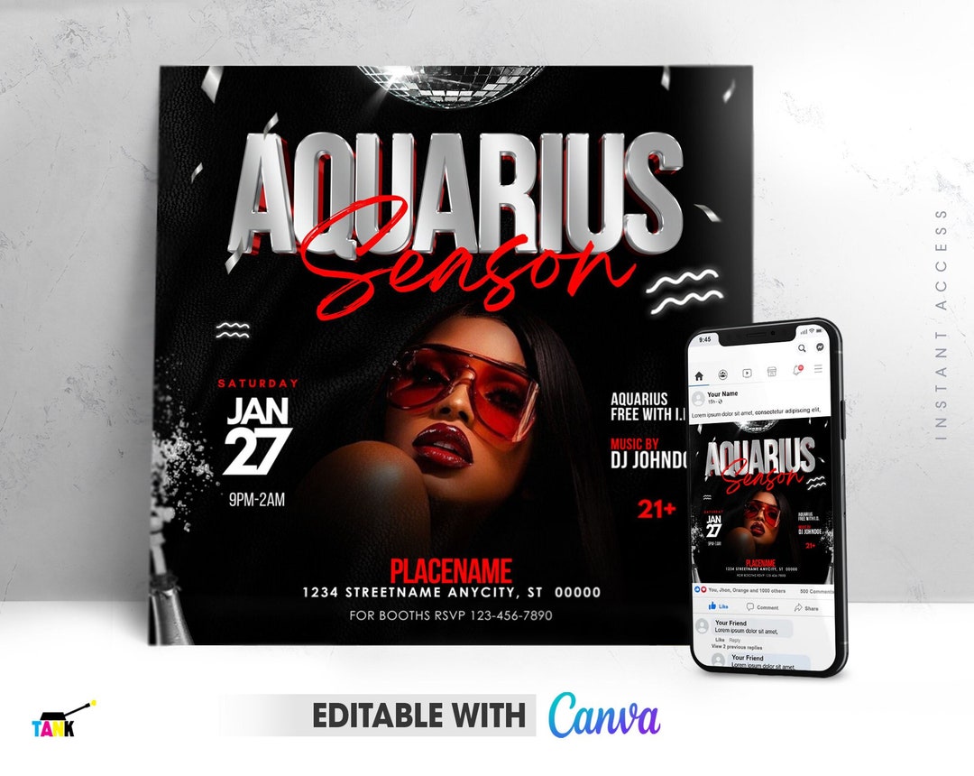 Editable Aquarius Season Flyer, Aquarius Invitation Aquarius Flyer ...