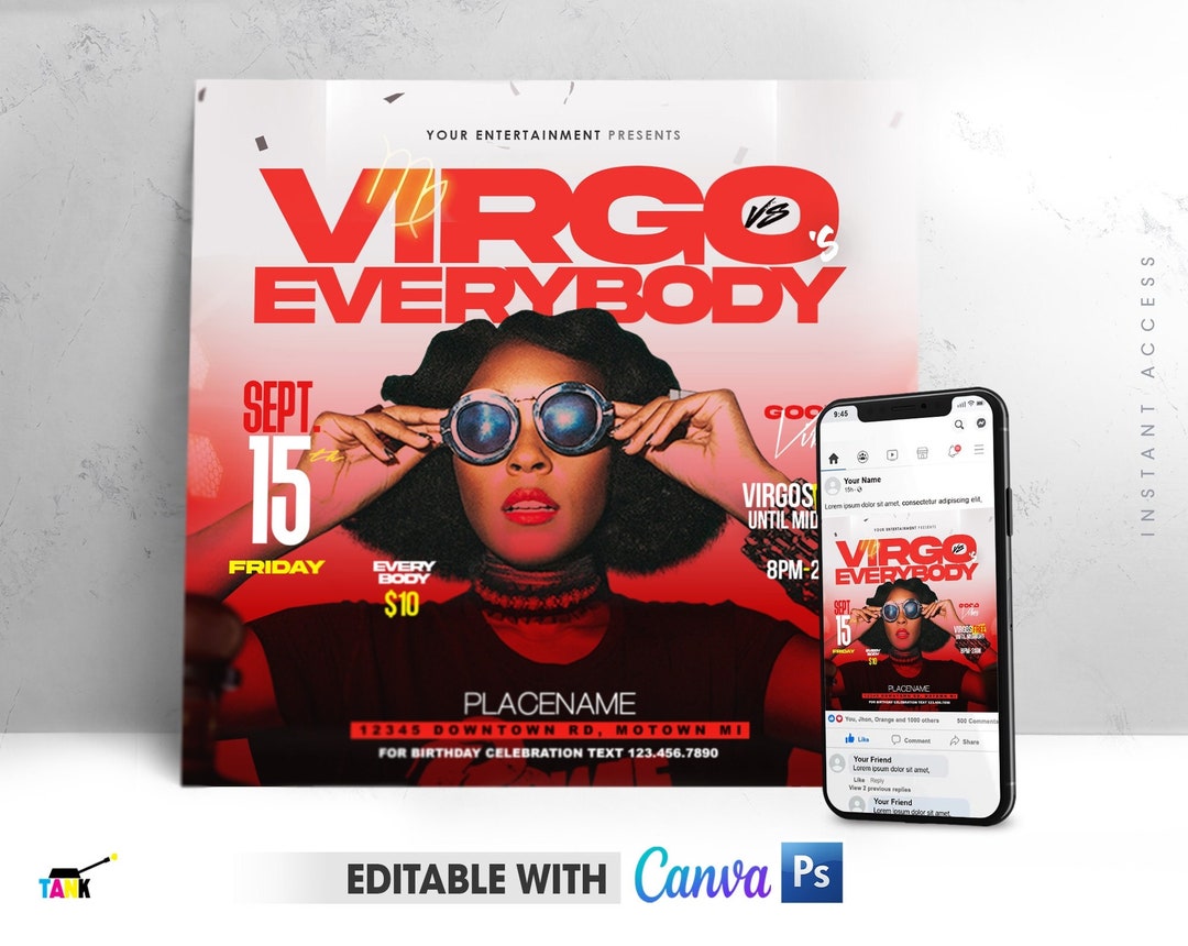 Editable Virgo Vs. Everybody Flyer, PSD Virgo Zodiac Flyer Template ...
