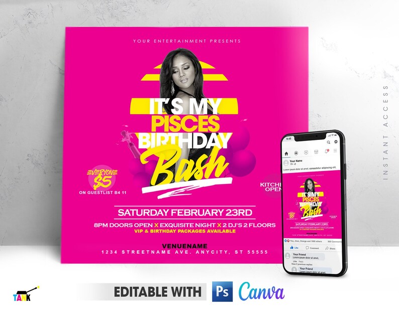 Editable Pisces Season Flyer, Pisces Birthday Bash Flyer Photoshop and ...