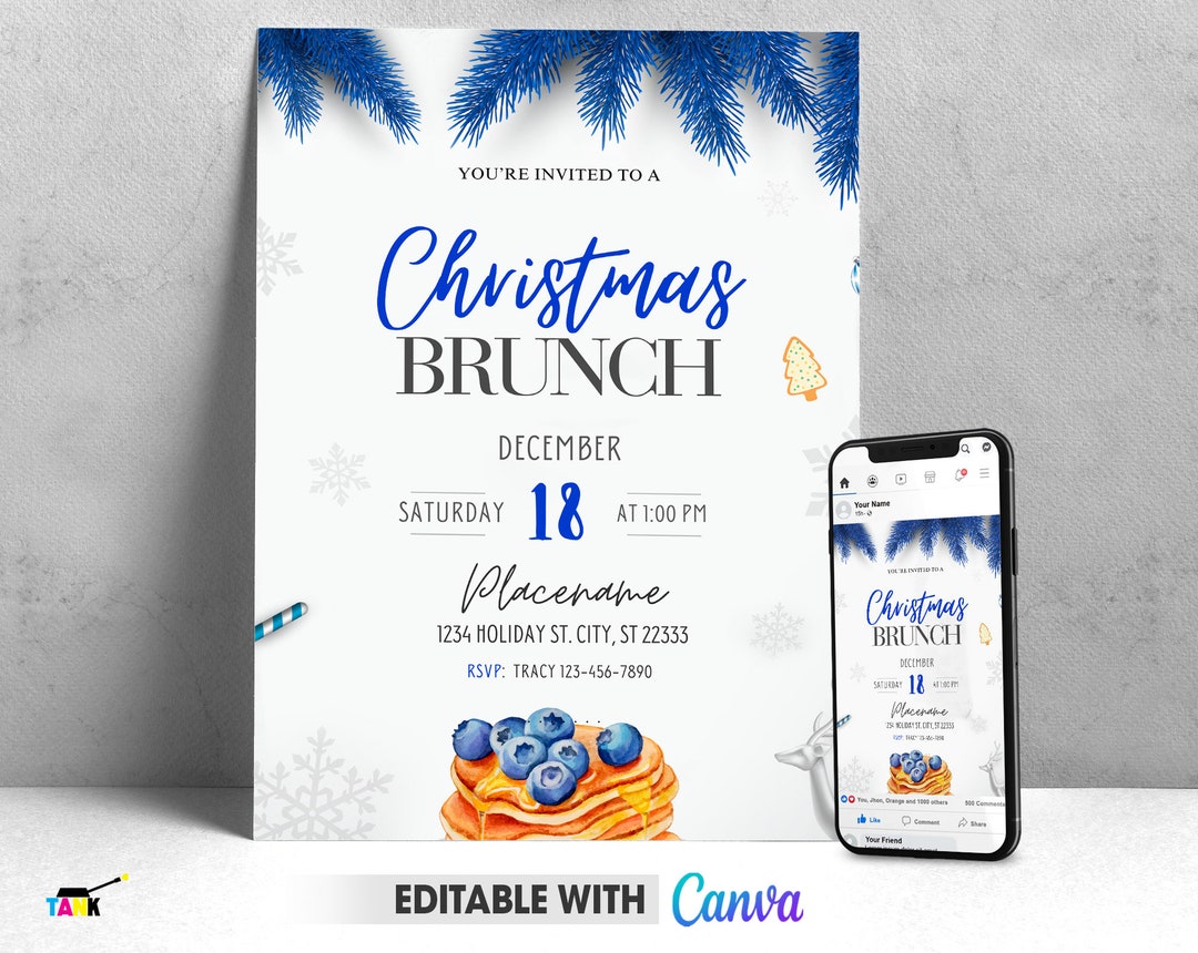 Editable Christmas Brunch Invitation, Holiday Brunch Flyer Christmas ...